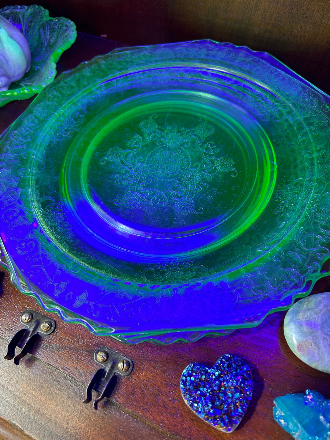 Uranium Glass-2- Hazel Atlas Florentine #1 Uranium Dinner Plates - Etsy