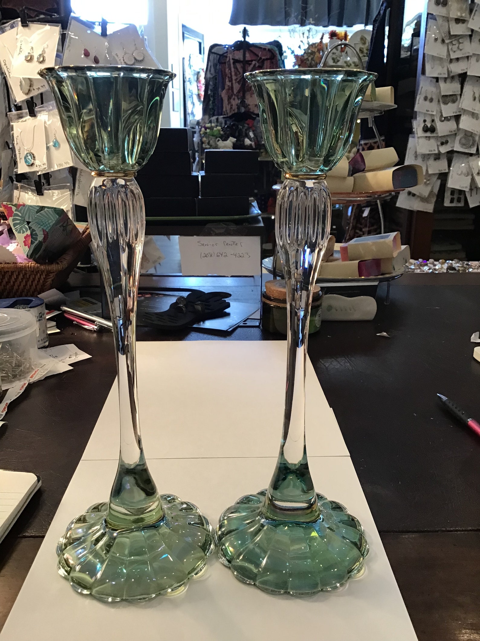 SC Line of Italy Green/gold Iridescent Crystal Candlesticks - Etsy