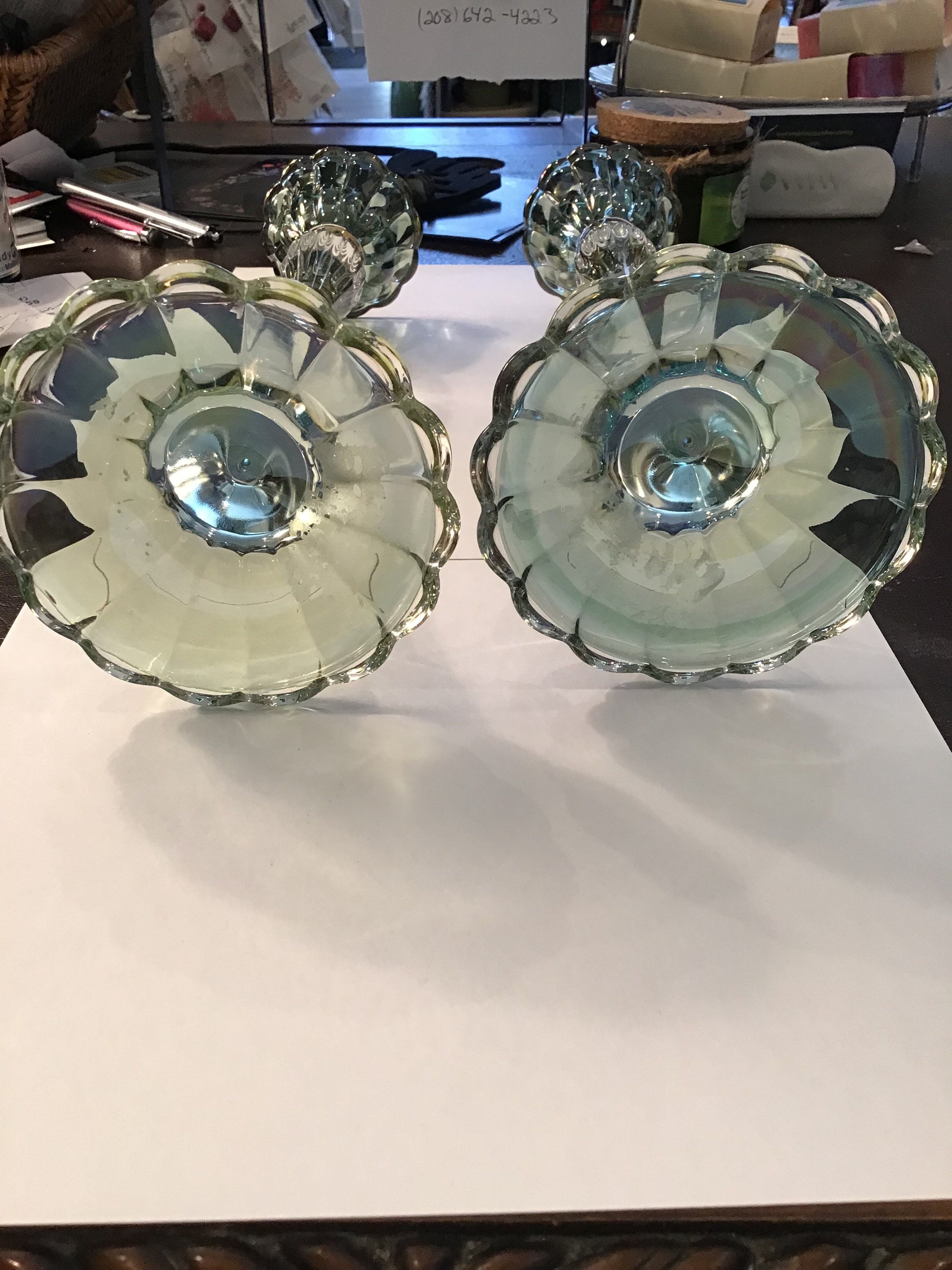 SC Line of Italy Green/gold Iridescent Crystal Candlesticks - Etsy