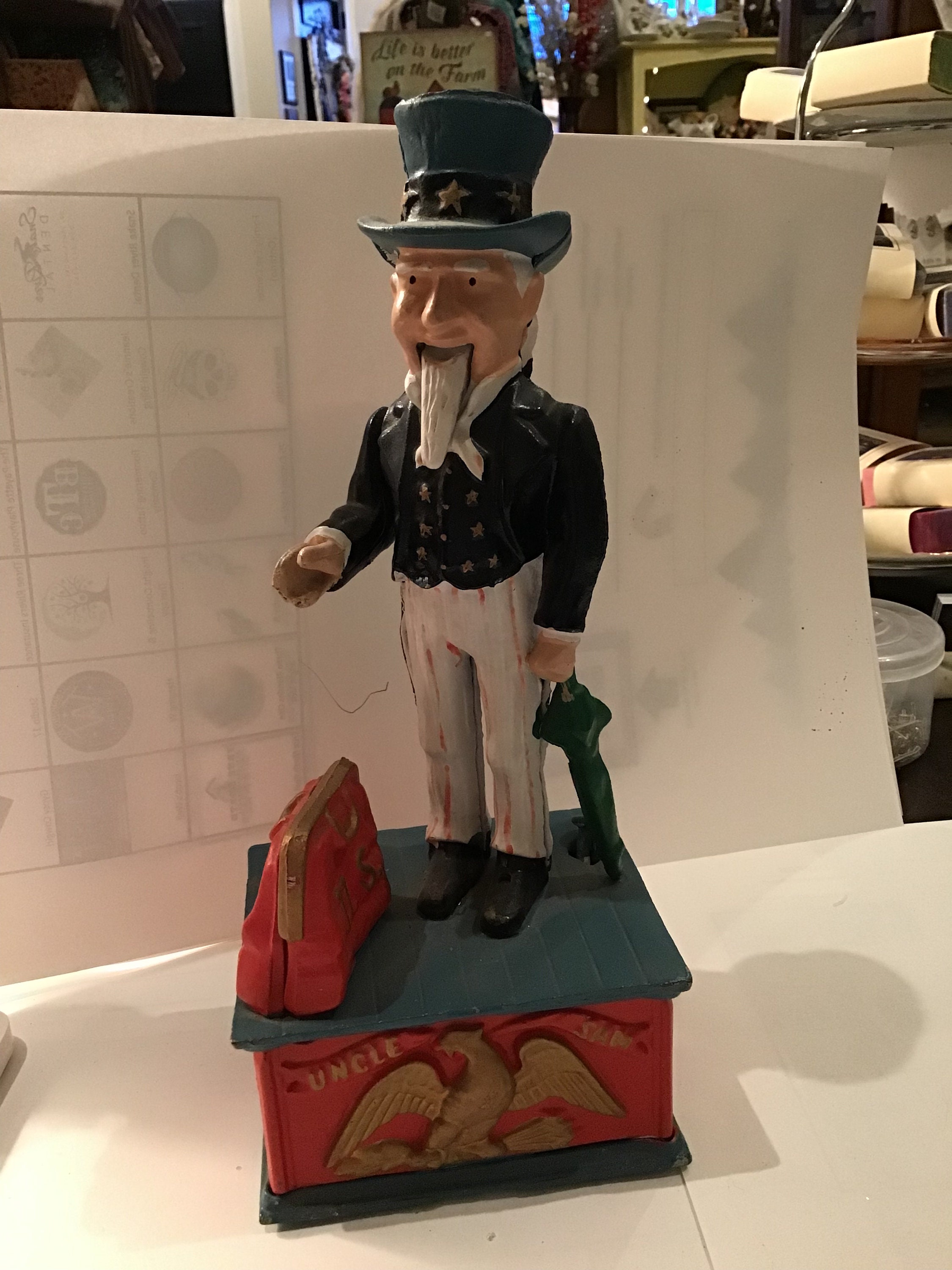 Vintage Cast Iron Uncle Sam Mechanical Bank - Etsy