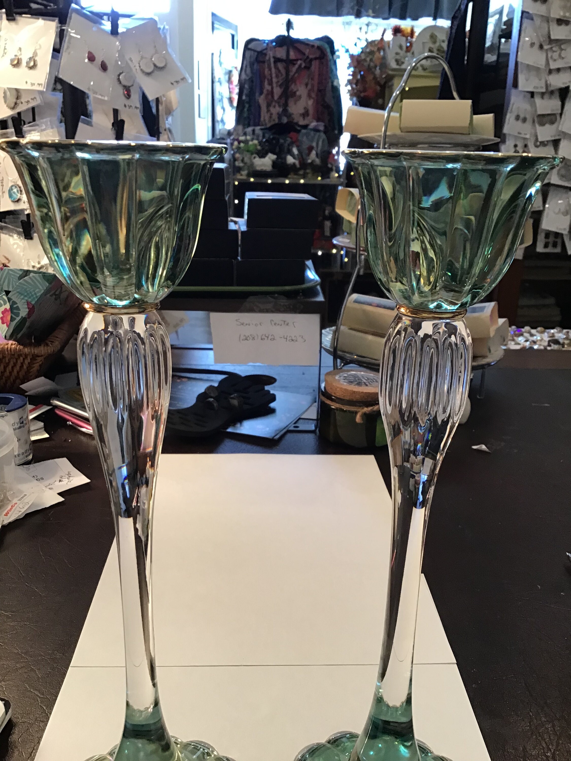 SC Line of Italy Green/gold Iridescent Crystal Candlesticks - Etsy