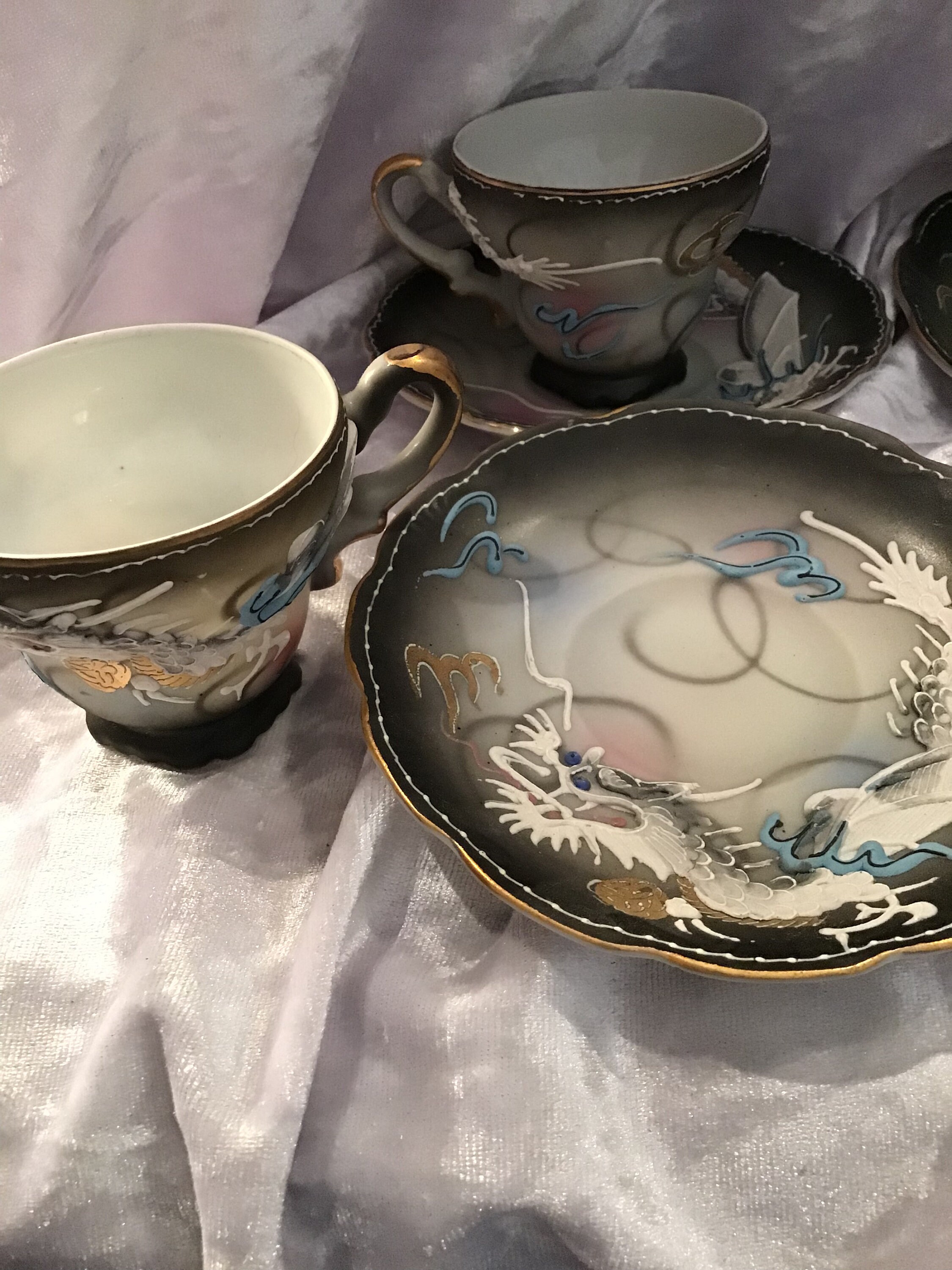 4 Ucagco Moriage Dragonware Tea Cups - Etsy
