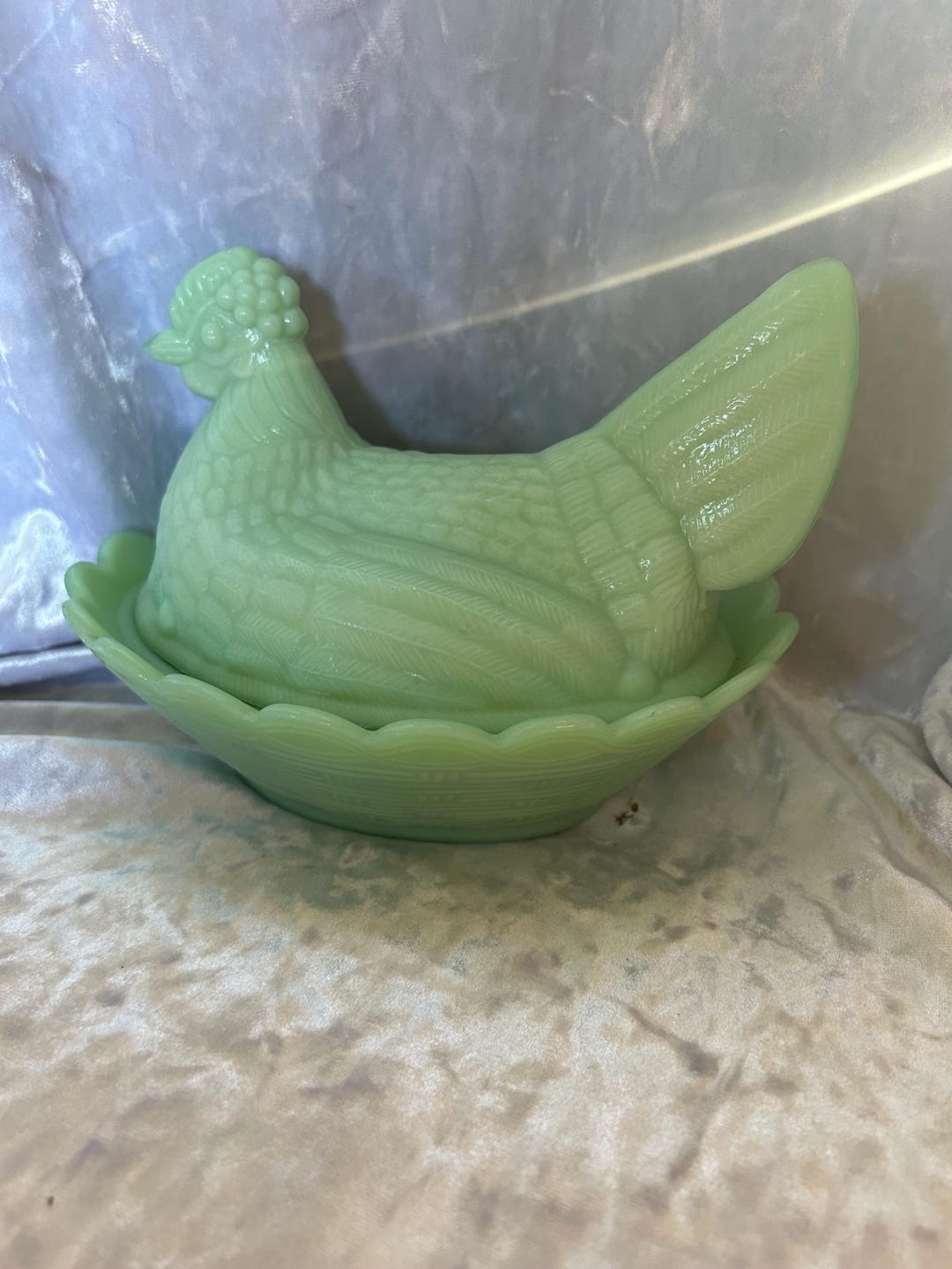 Jadeite Green Glass Hen on Nest Candy Dish - Etsy