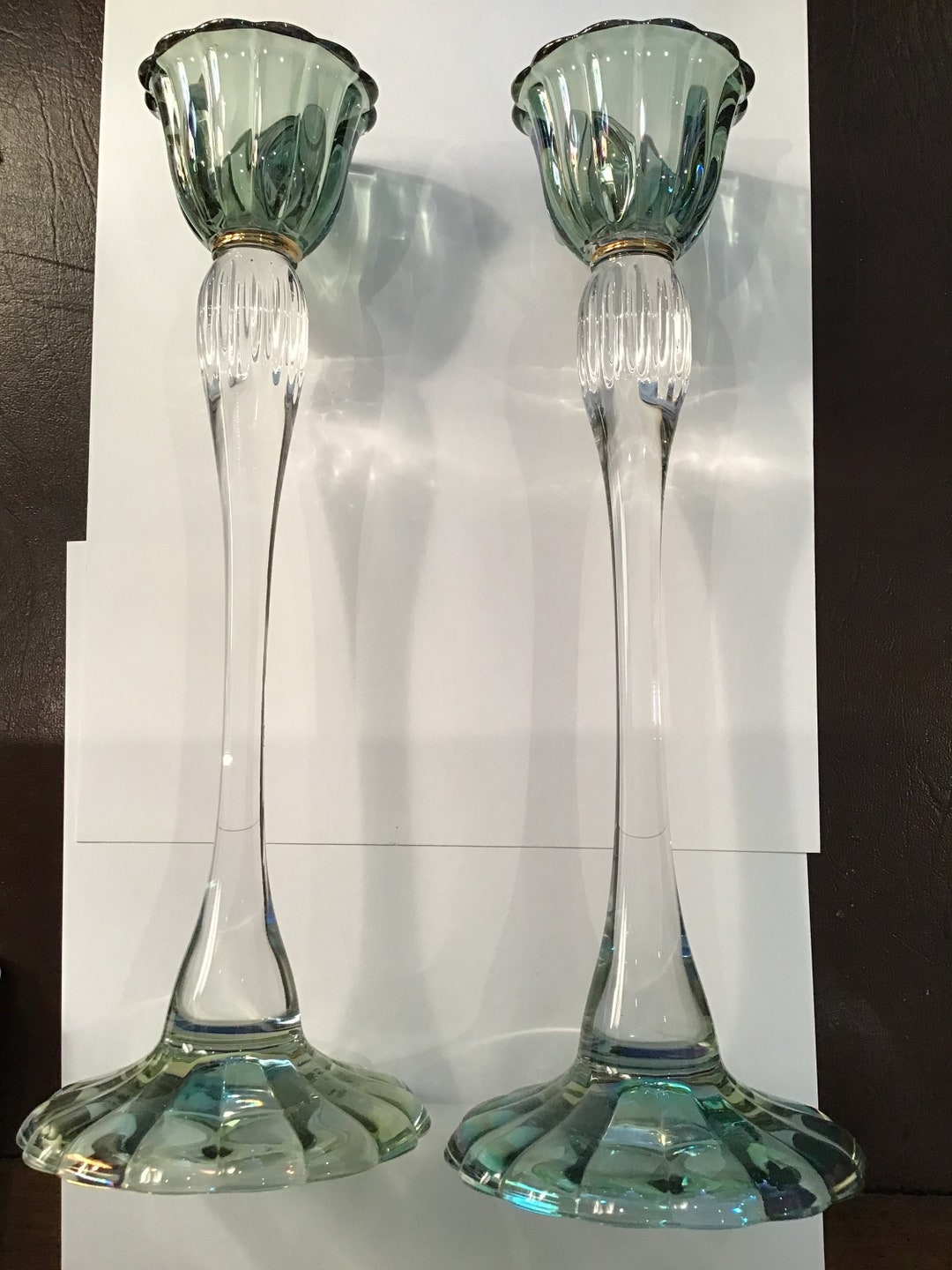 SC Line of Italy Green/gold Iridescent Crystal Candlesticks - Etsy