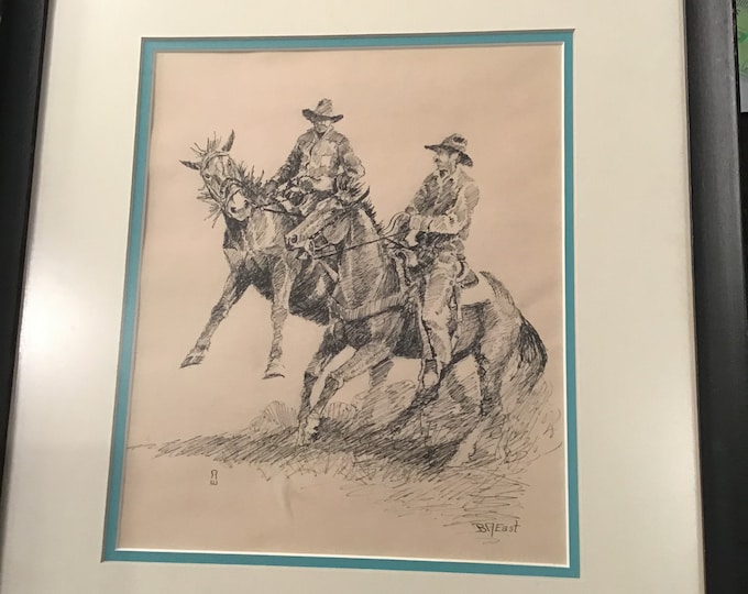 Original WESTERN Pen and Ink Sketch by Famous Artist Barbara East ...