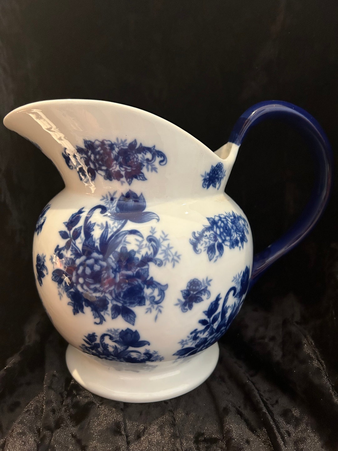 Pitcher-blue and White Floral Transfer Ware Pitcher - Etsy