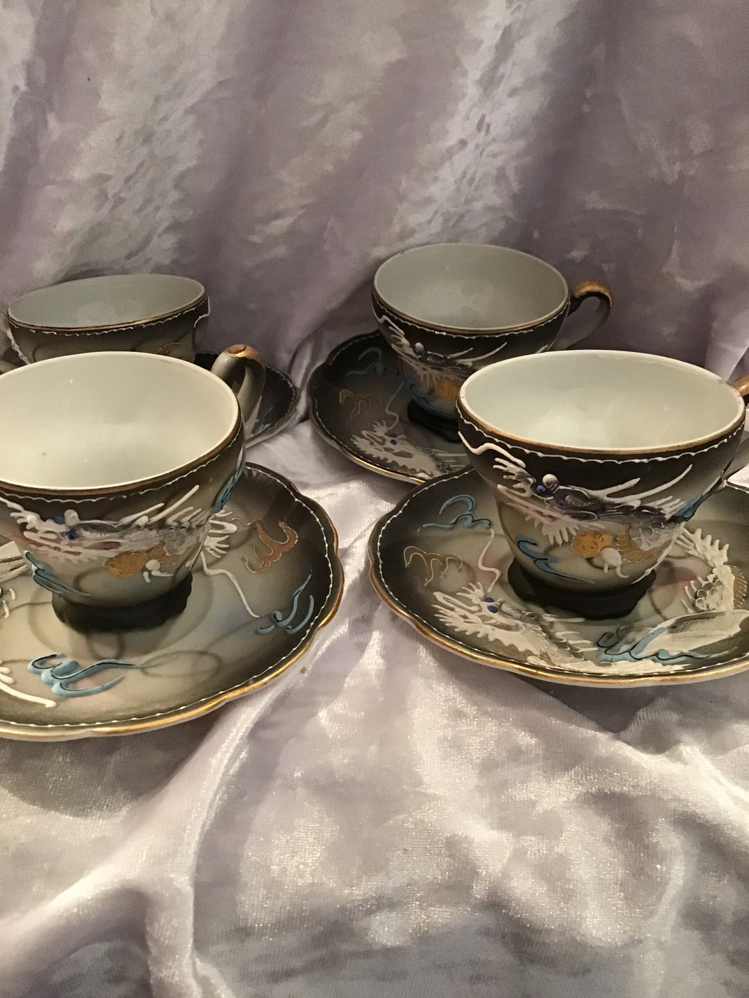 4- Ucagco Moriage Dragonware Tea Cups - Etsy