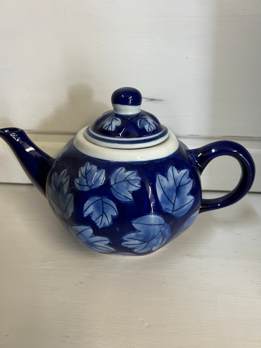 Blue Teapot With Beautiful Leaves by Design Pac - Etsy