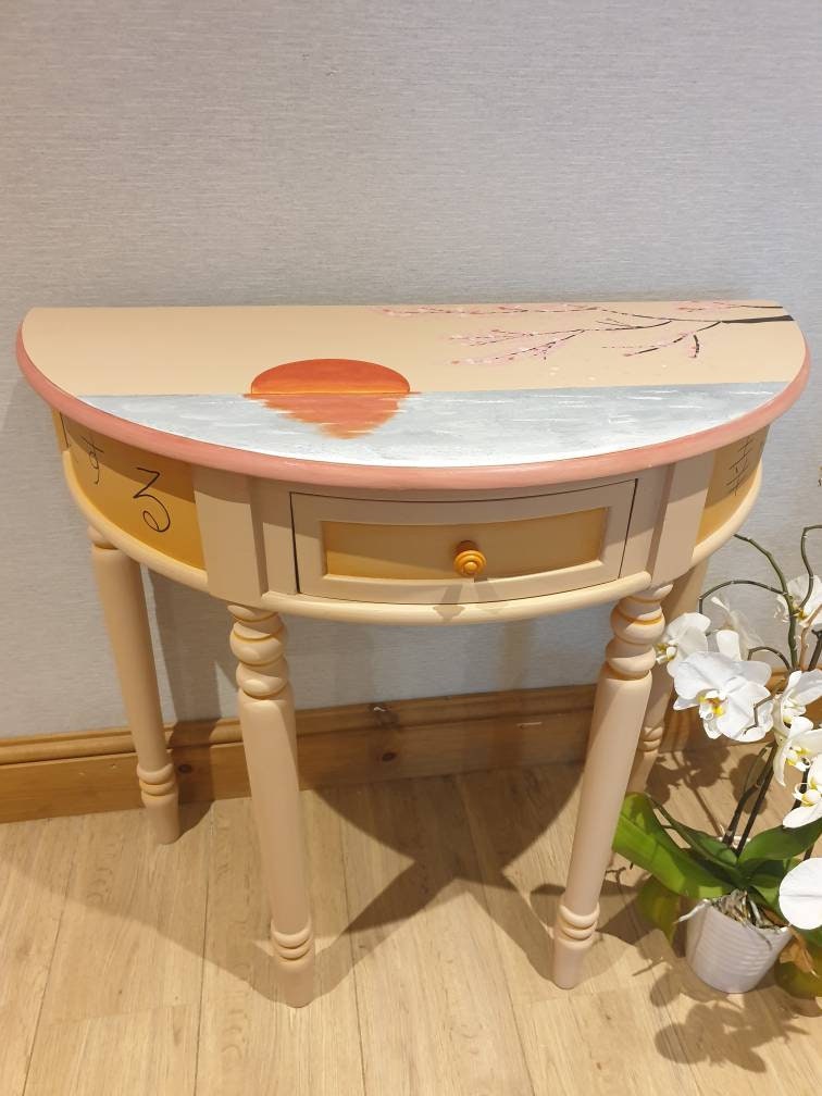 Half Moon Table Painted in a Japanese Style - Etsy UK
