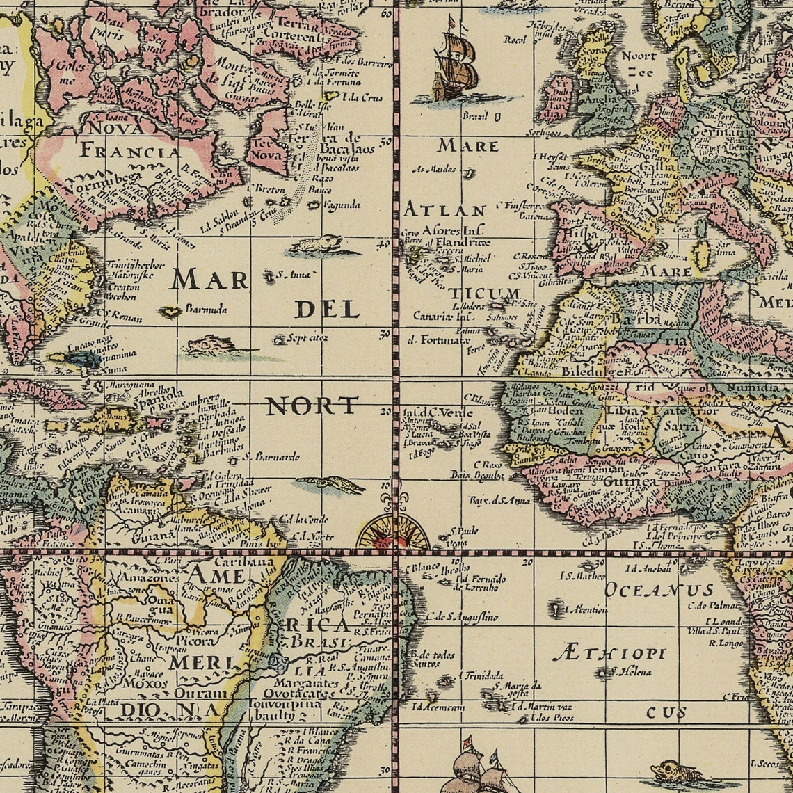 1648 World Map Joan Blaeu | Etsy