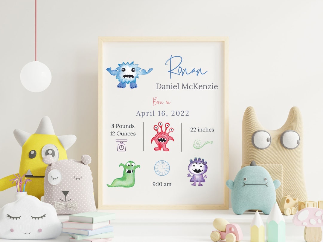 Little Monster Printable Nursery Art - Personalized Birth Announcement ...