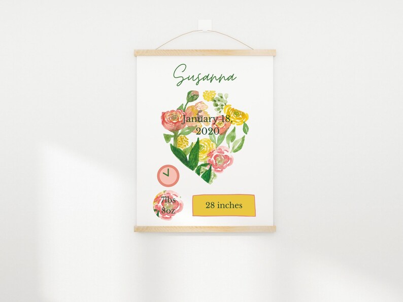 Spring Baby Birth Announcement Sign - New Baby Girl Gift - Tulips ...