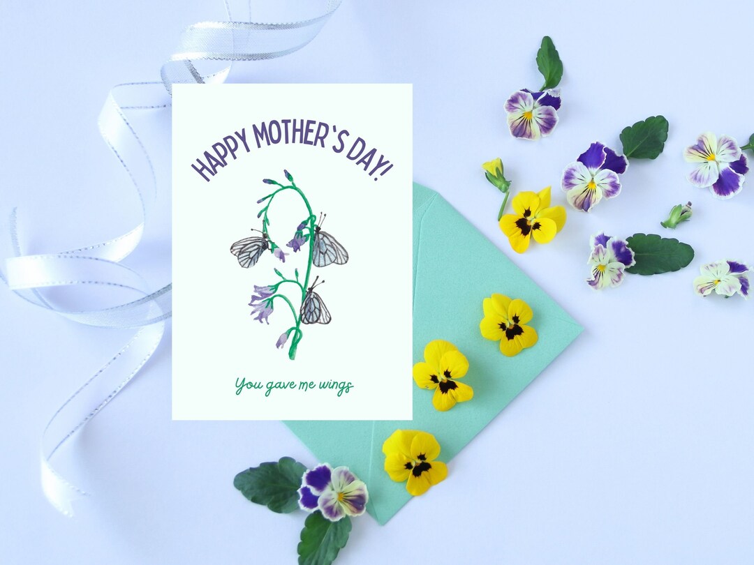 Mother's Day Butterfly Card - Purple Flowers and Butterfly Card - You ...