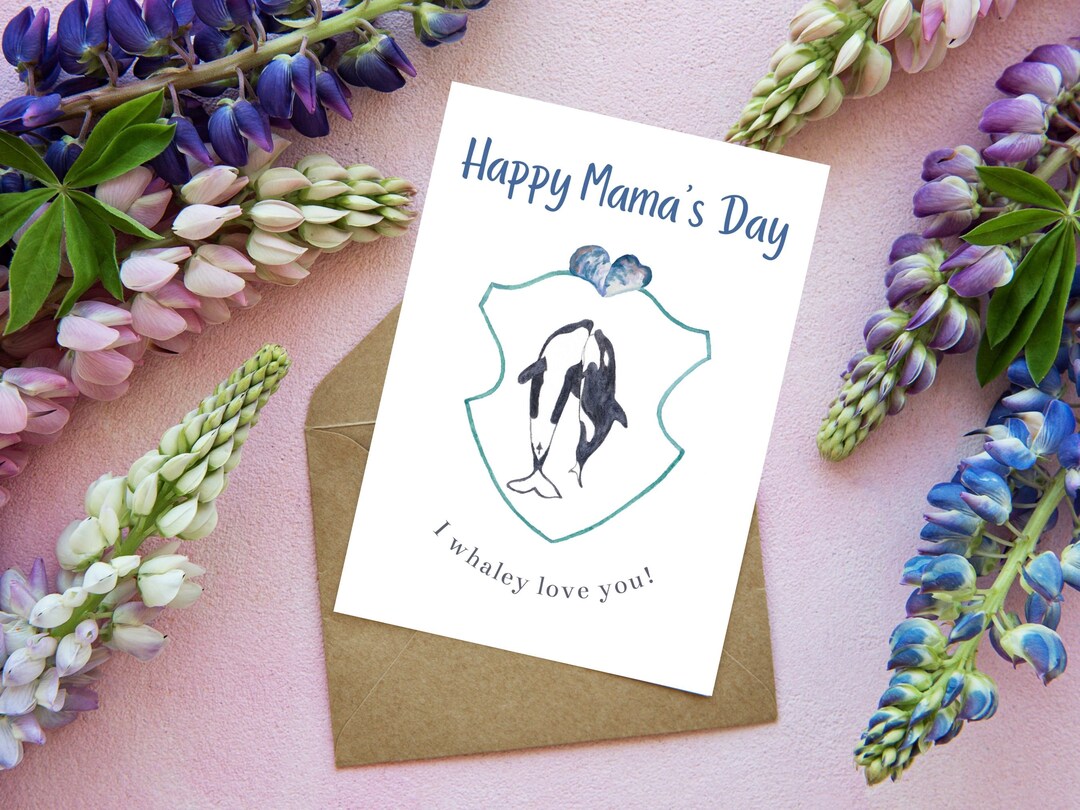 Whales Mother's Day Card - Orca Mama's Day Card - Watercolor Whale ...