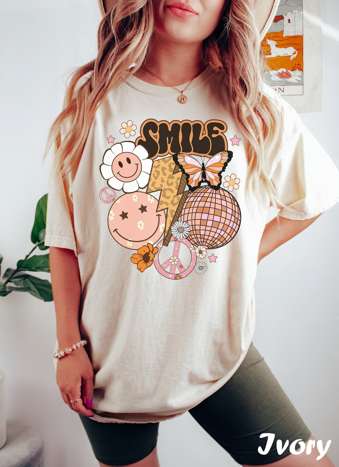 Comfort Colors Cute Smile Shirt, Womens Oversized Tee, Smiley Face ...