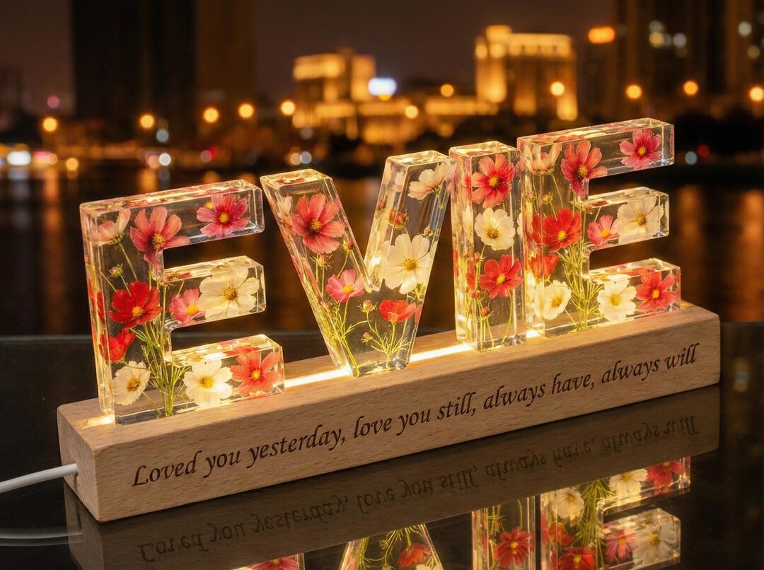 Custom Name Acrylic Night Light – Personalized LED Light With Floral ...