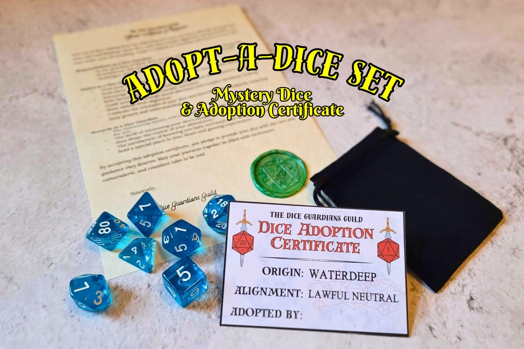 Adopt a Dice Set Mystery Dungeons and Dragons Dice With Adoption Certificate, Letter From the ...