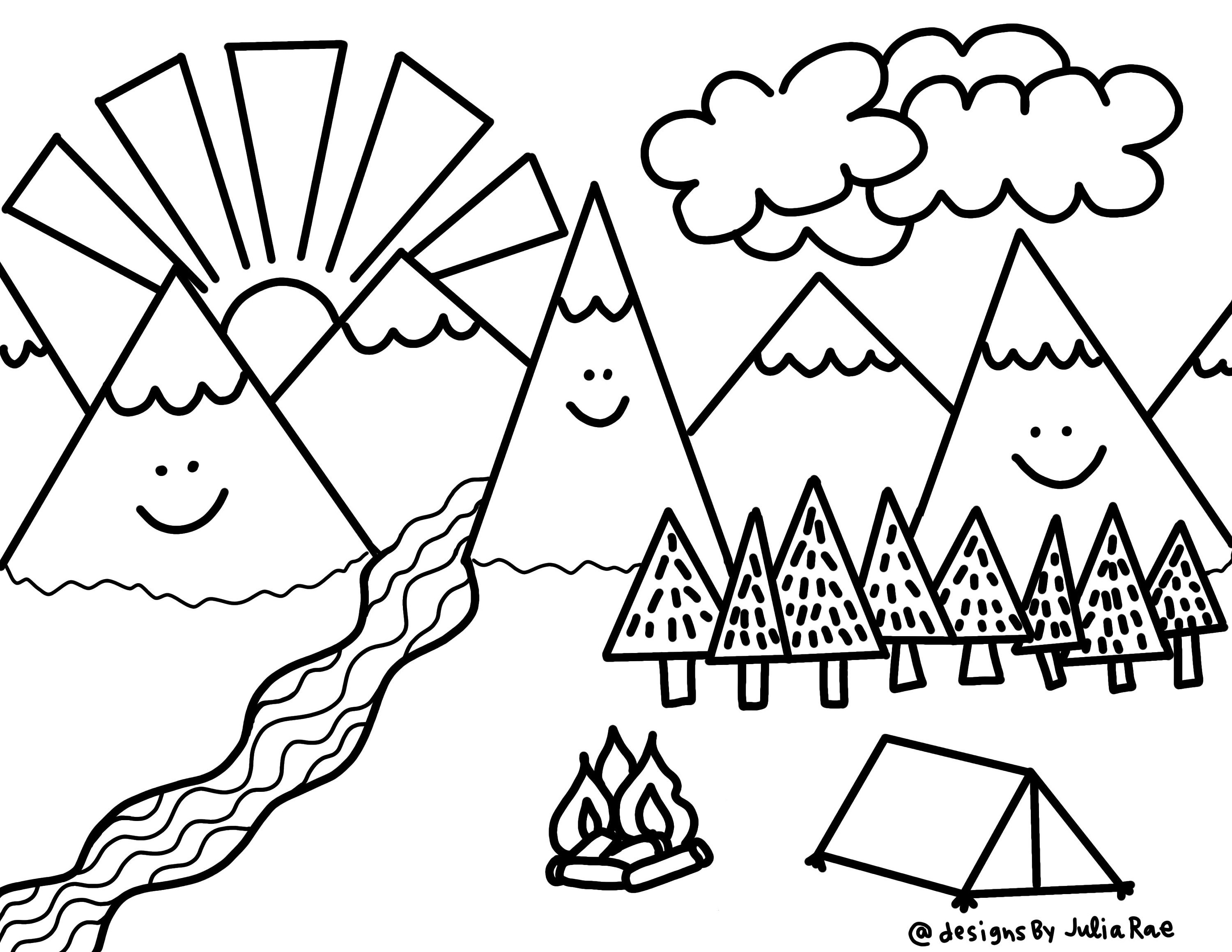 Camping Outdoor Mountains Coloring Page - Etsy