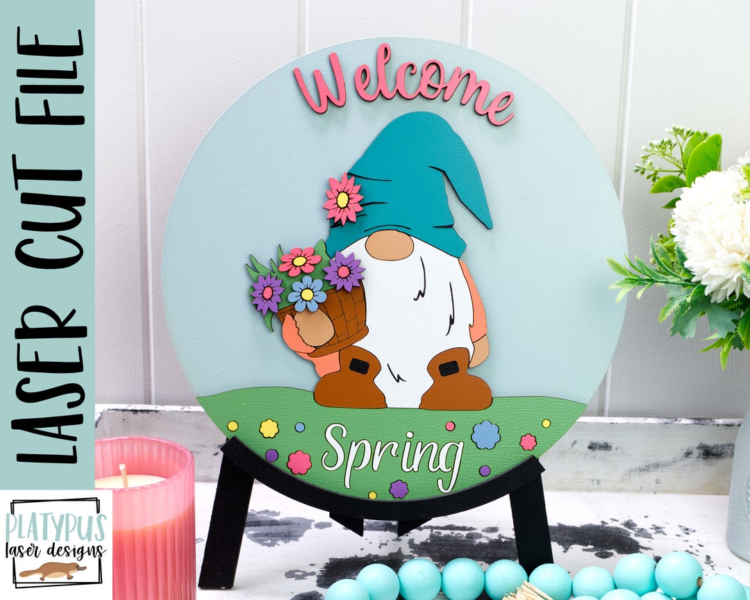 Spring Gnome Sign- Spring Sign SVG Laser File - Gnome Glowforge File ...