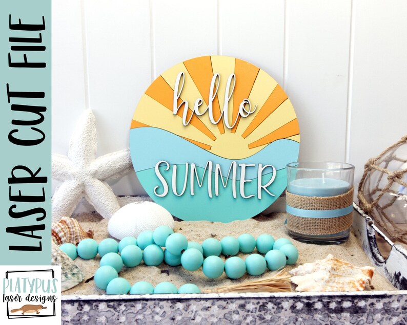 Hello Summer Sign- SVG Laser File - Glowforge File - Hello Summer Door ...