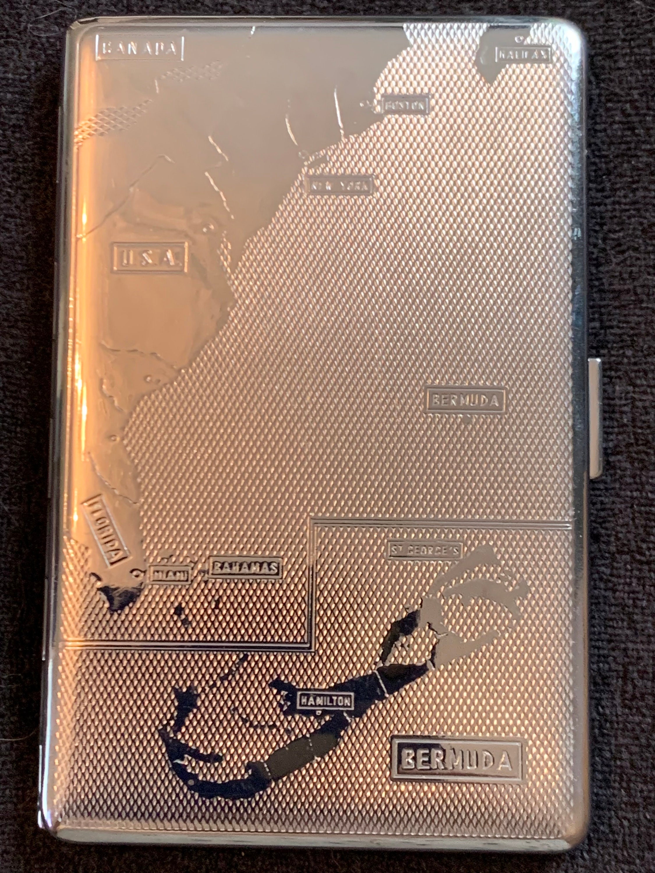 Vintage Chrome Plated Cigarette Case Map of USA and Bermuda - Etsy