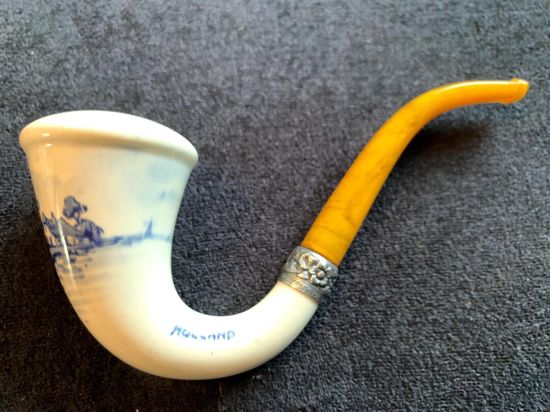 Vintage Used Goedewaagen Delft Calabash Pipe With White Metal Band - Etsy