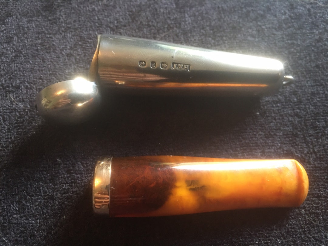 Antique Matched Set 9ct Large Gold Cheroot / Cigar Holder With Sterling ...