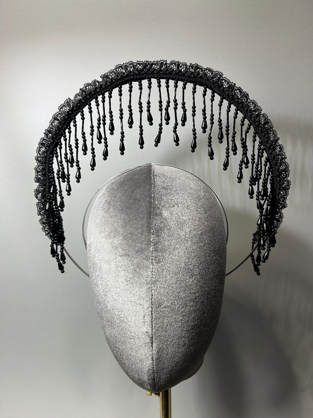 Goth Halo Crown - Black Pendant Pearls - Dark Fairy Headpiece ...