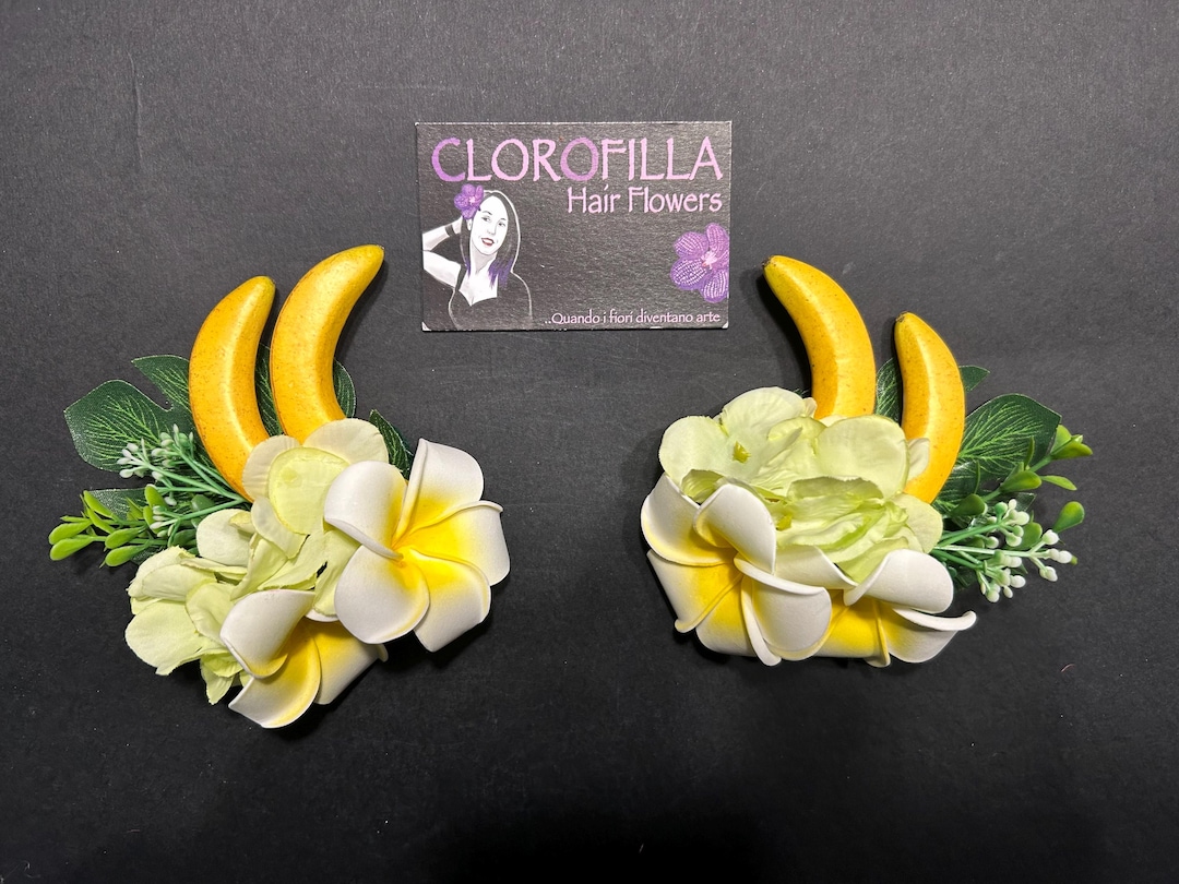 Tiki Hair Flowers Plumeria & Banana - Hawaiian Luau Polynesian Party ...