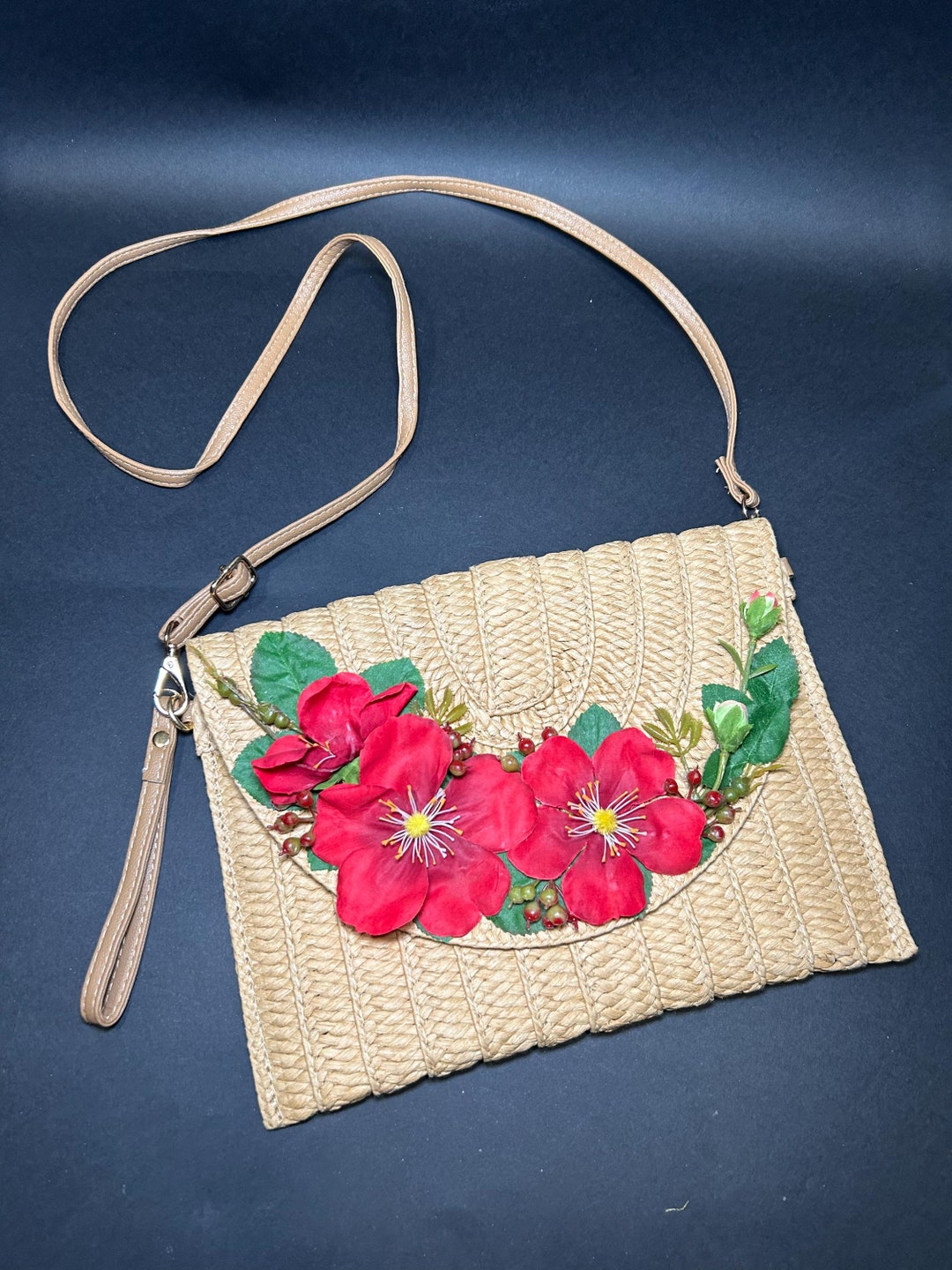 Red Roses Straw Summer Bag 1940s 1950s Pin up Summer Jamboree Viva Las ...