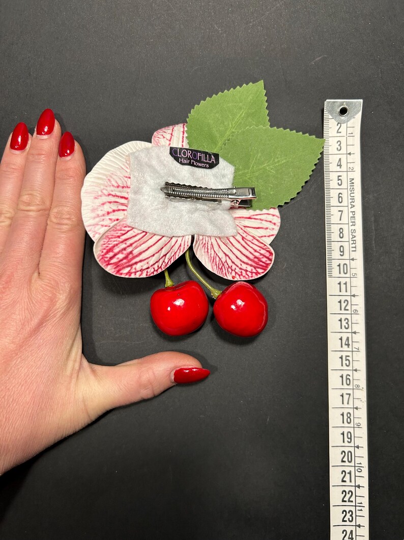Pink Orchid Red Cherries 1950s Vintage Pin up Hair Flowers Clip ...