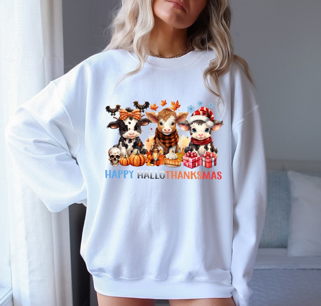 Cute Cow Sweater Happy Hallothanksmas Sweatshirt Cow - Etsy