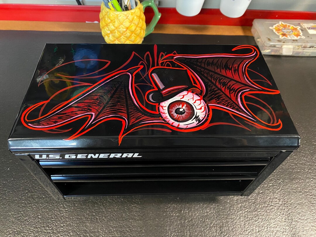 Flying Eyeball and Pinstriping on a Tool Box - Etsy