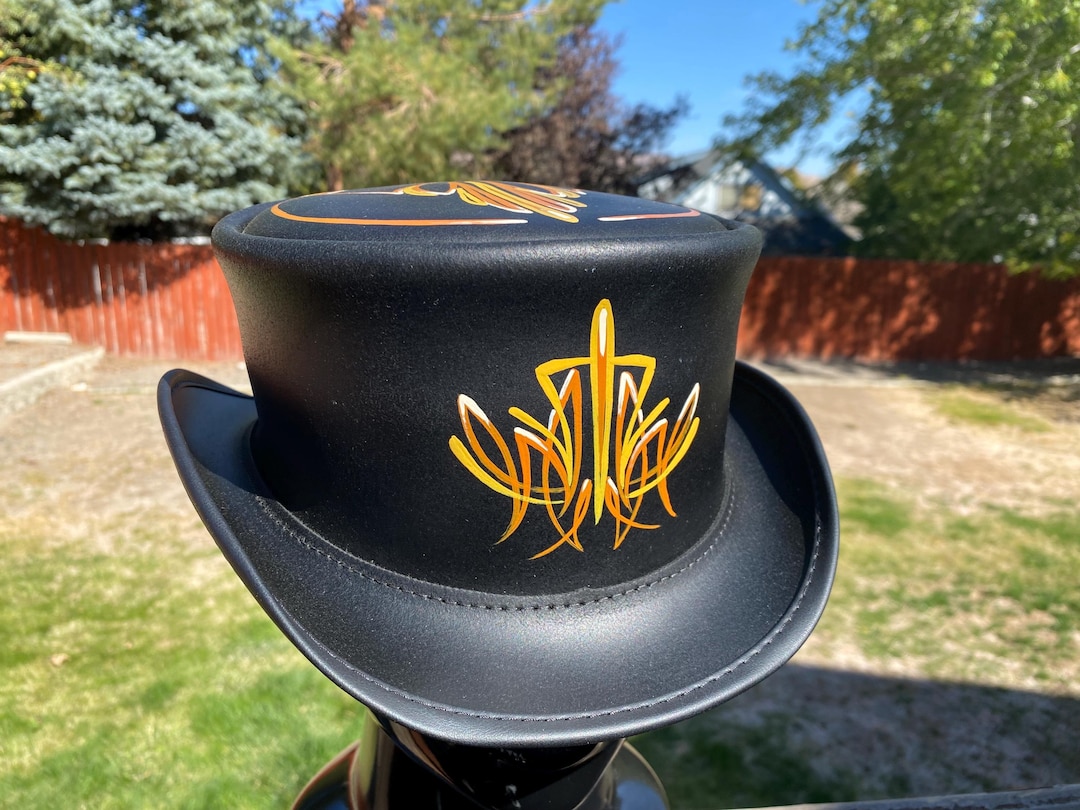 Hand Painted Pinstriped Leather Top Hat - Etsy