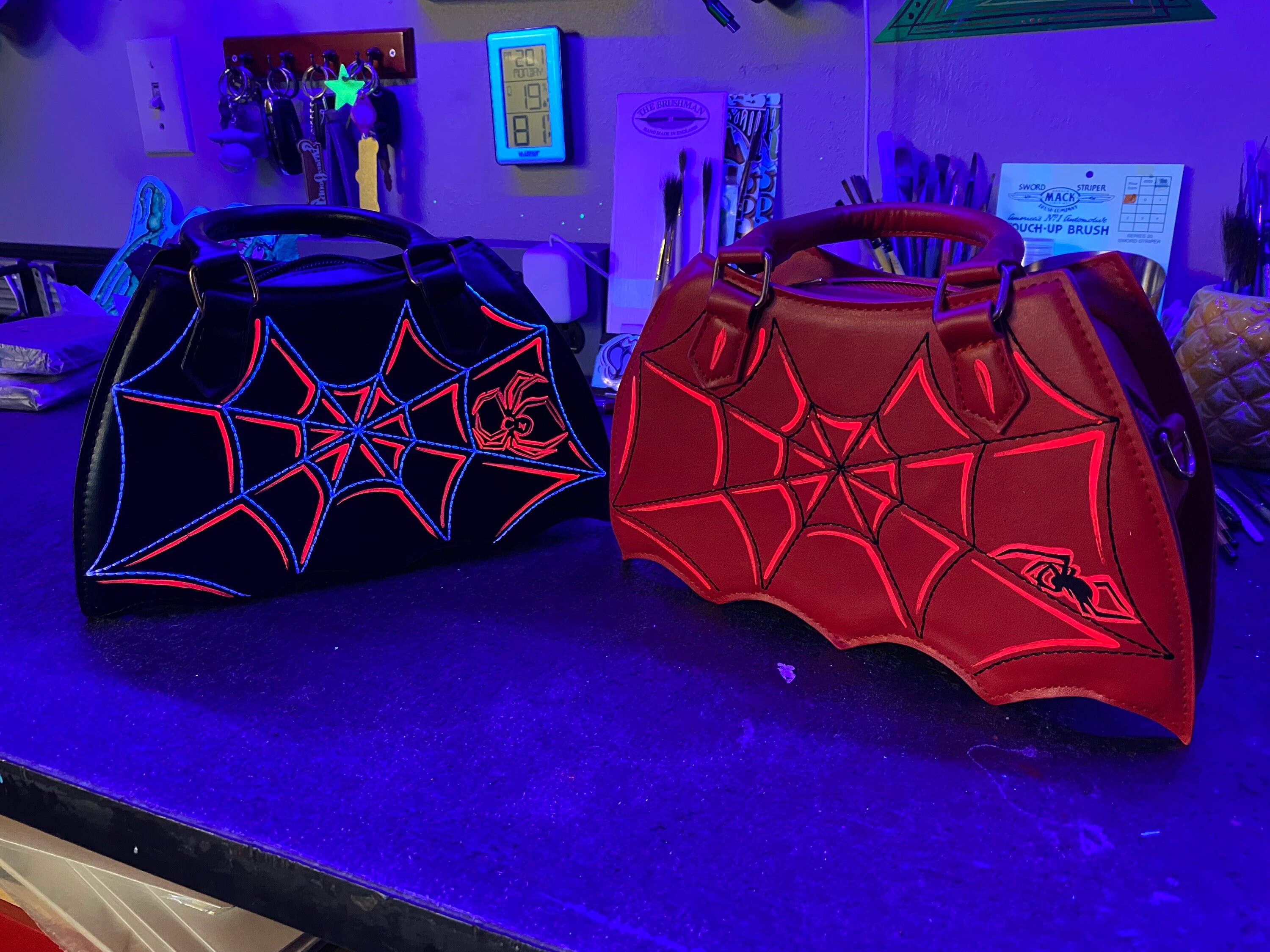 Bat Purse Hot Rod Pinstripe and Spiders That Glow - Etsy