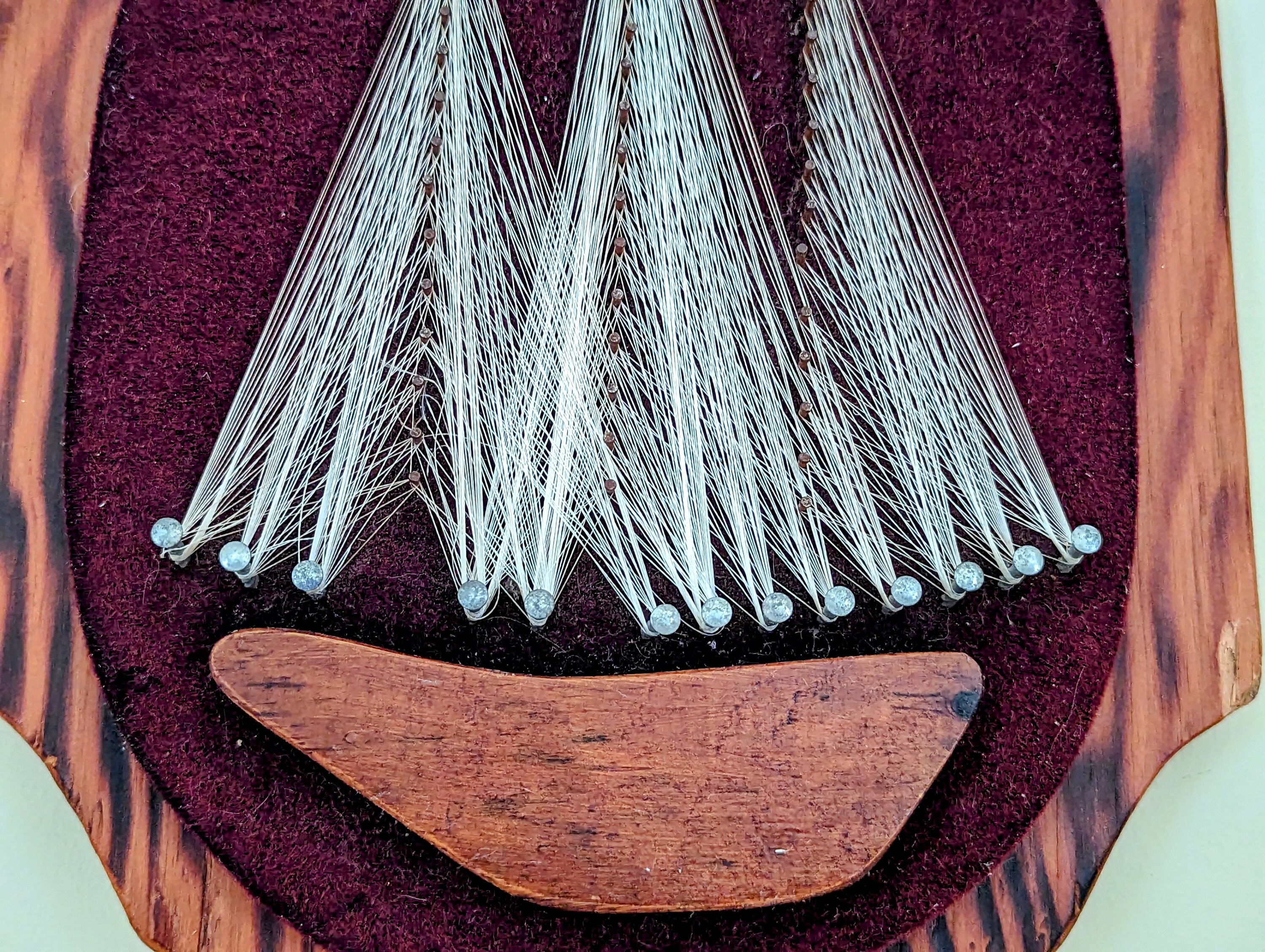 Vintage 1970's String Art Ship Schooner Sailing Boat Red Felt Mounted ...
