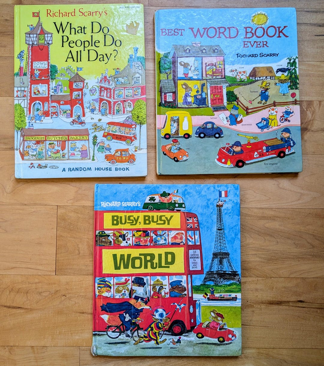 Lot of 3 Richard Scarry's Best Word Book Ever Busy, Busy World What Do ...