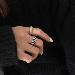 Sterling Silver Checkered Rings Dome Ring Chessboard - Etsy