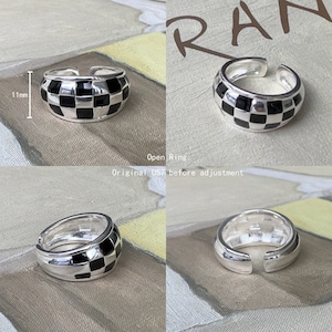Sterling Silver Checkered Rings Dome Ring Chessboard - Etsy