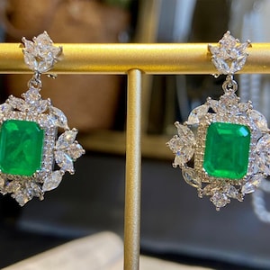 Large Emerald Dangle Earrings Green Gemstone Earrings - Etsy