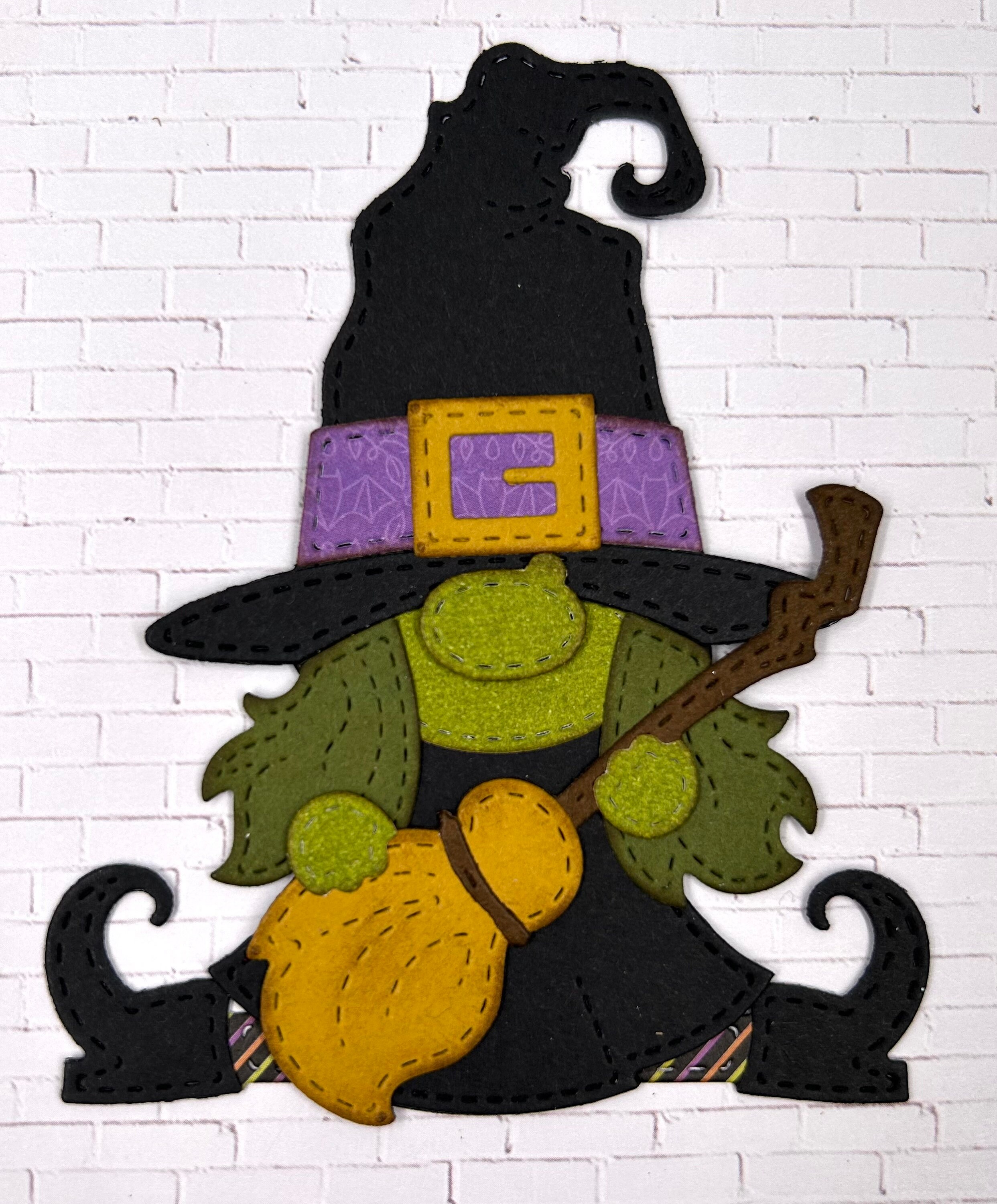 4 Halloween Witch Gnome Spooky Word Bat Handmade Paper Pieced Die Cut ...