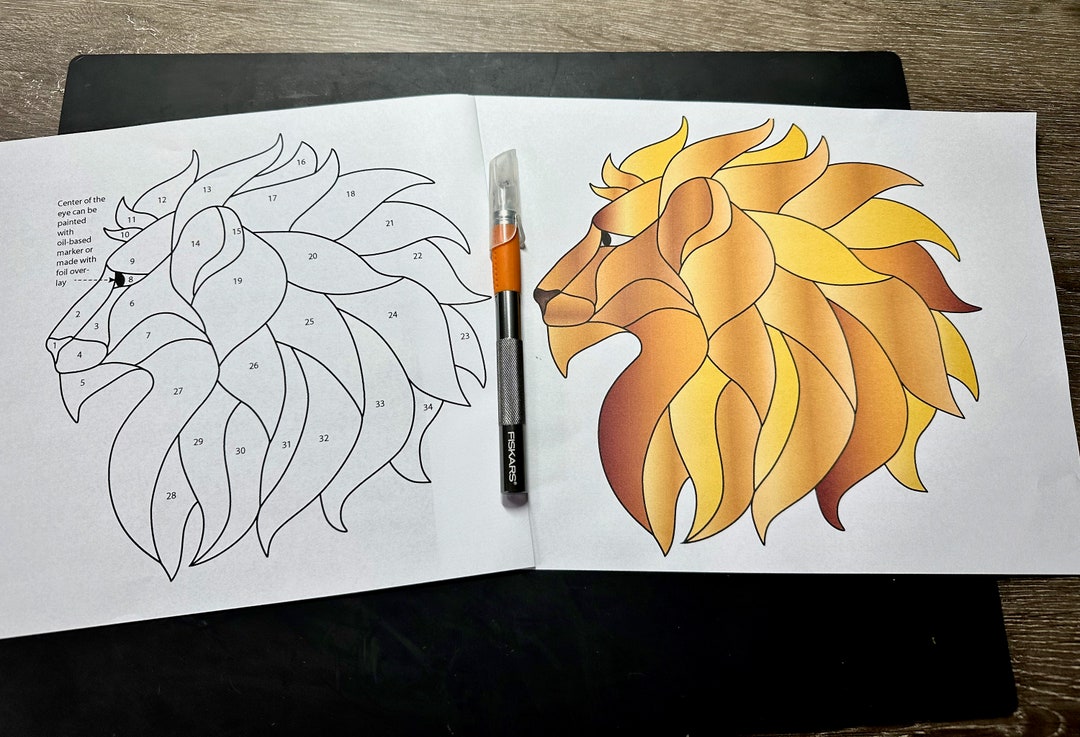 Digital PDF Stained Glass Pattern Lion's Head profile - Etsy