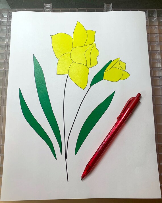 Digital PDF Stained Glass Daffodil Flower Pattern | Etsy