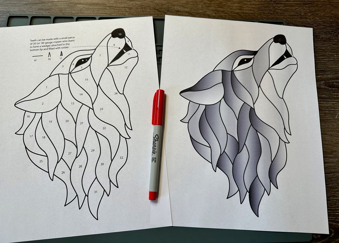 Digital (PDF) Stained Glass Pattern - Howling Wolf Head Profile - Etsy