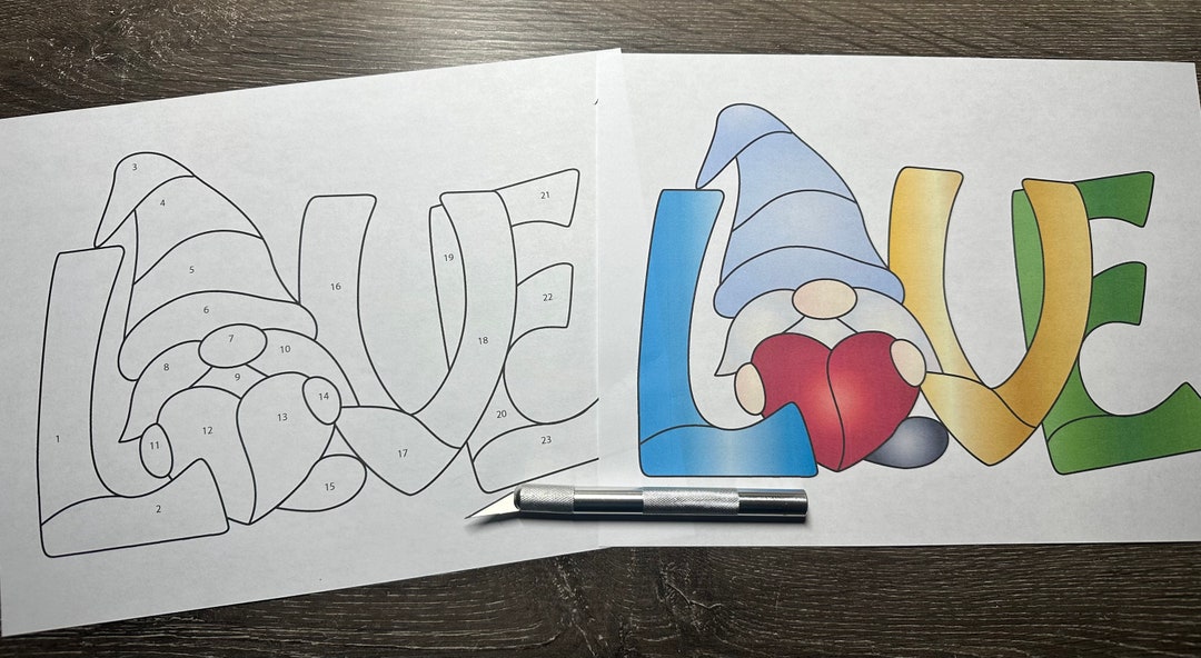 Digital (PDF) Stained Glass Pattern - LOVE and Gnome With Heart - Etsy