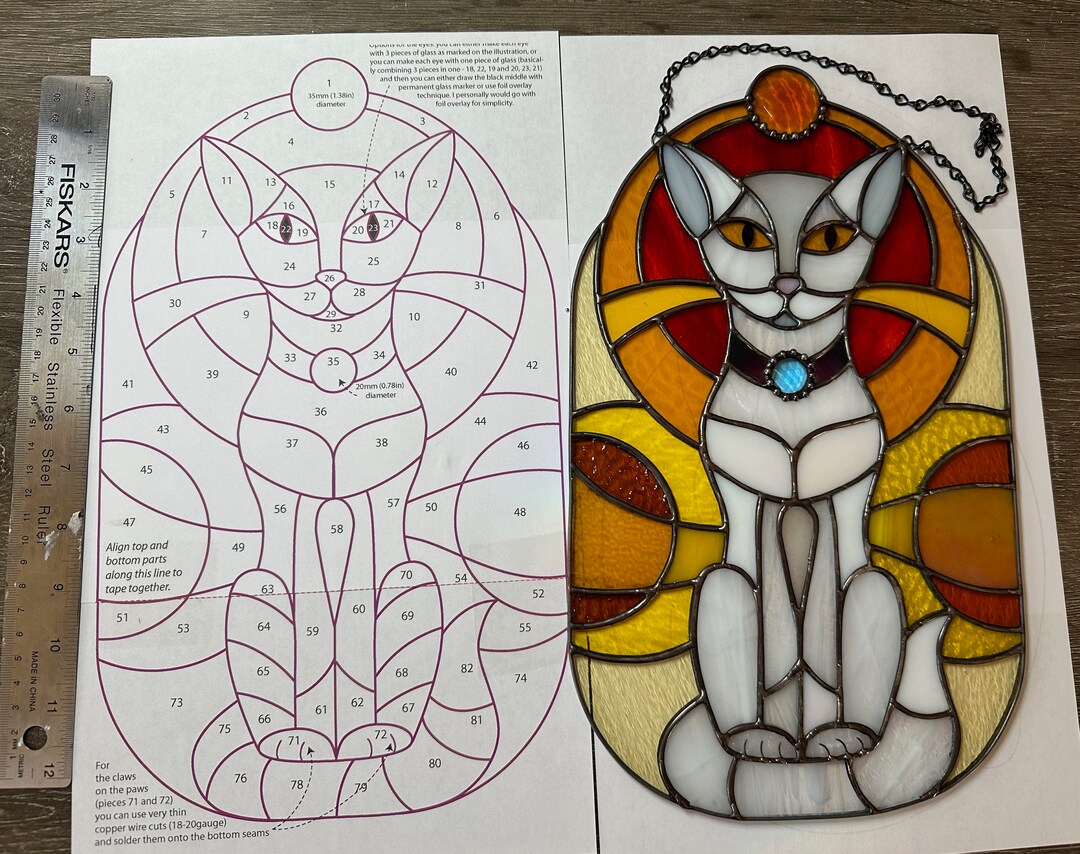 Digital (PDF) Stained Glass Pattern - Whimsical Siamese Cat With ...