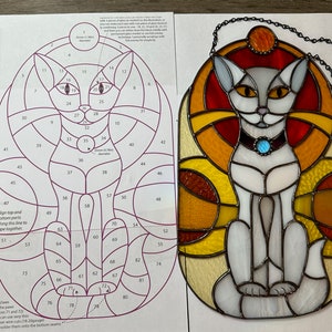 Digital (PDF) Stained Glass Pattern - Whimsical Siamese Cat With ...