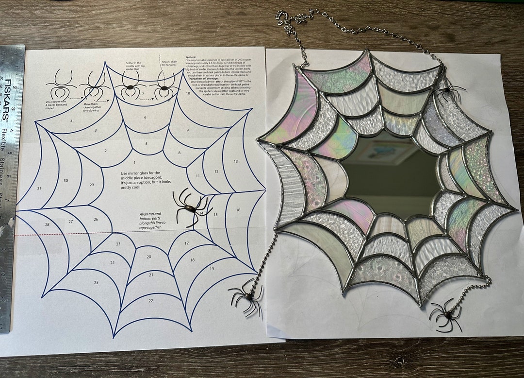 Digital (PDF) Stained Glass Pattern - Spider Web With Mirror in the ...