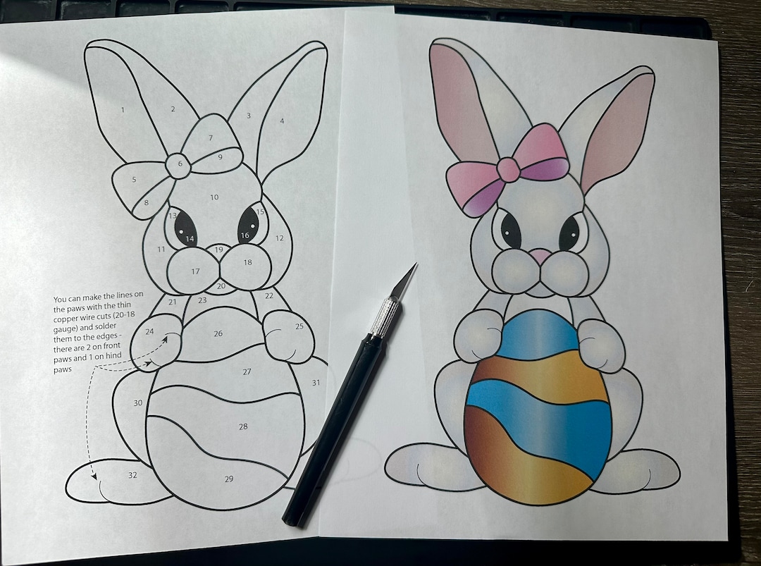 Digital (PDF) Stained Glass Pattern - Bunny Rabbit With a Bow Holding ...