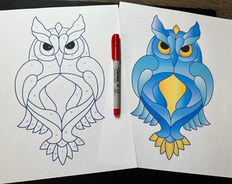 Owl Head Stained Glass Pattern .PDF Easy Digital Instant Download for ...